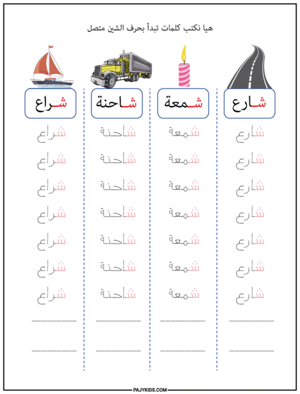 Letter Sheen: Shapes of the Arabic Letter "Sheen" (ش)