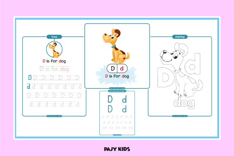 تعلم حرف d للاطفال باستخدام الكلمة والصورة