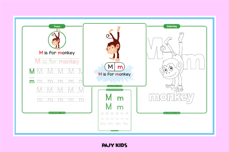 M is for monkey for Preschool: Printable Practice Pages