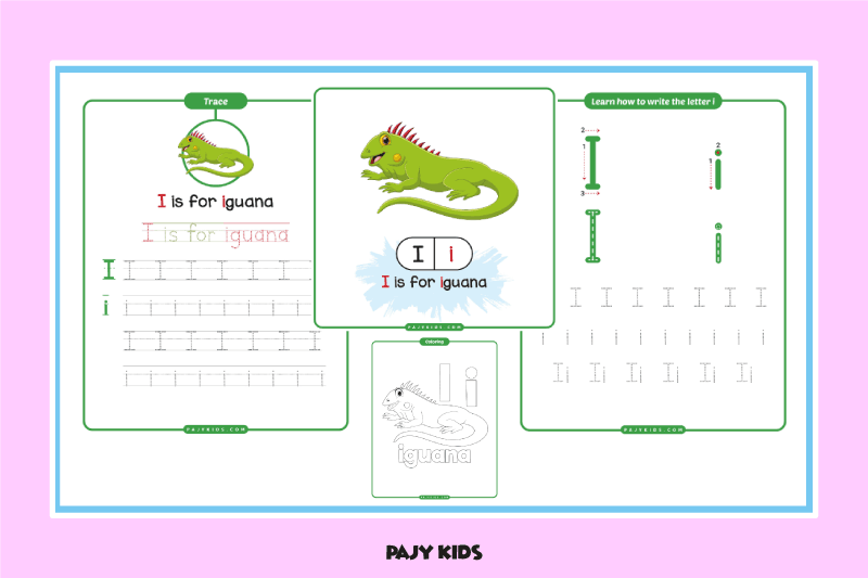 i is for iguana: Step-by-Step Letter Tracing