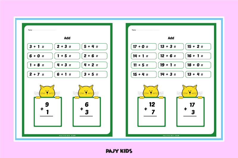 Addition Worksheet Beginner Addition Problems 1–20