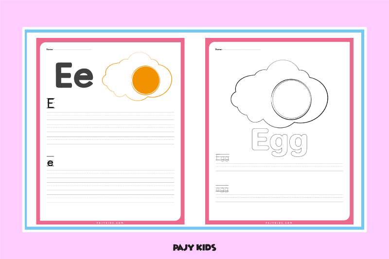 All-in-one letter e worksheet with tracing and coloring