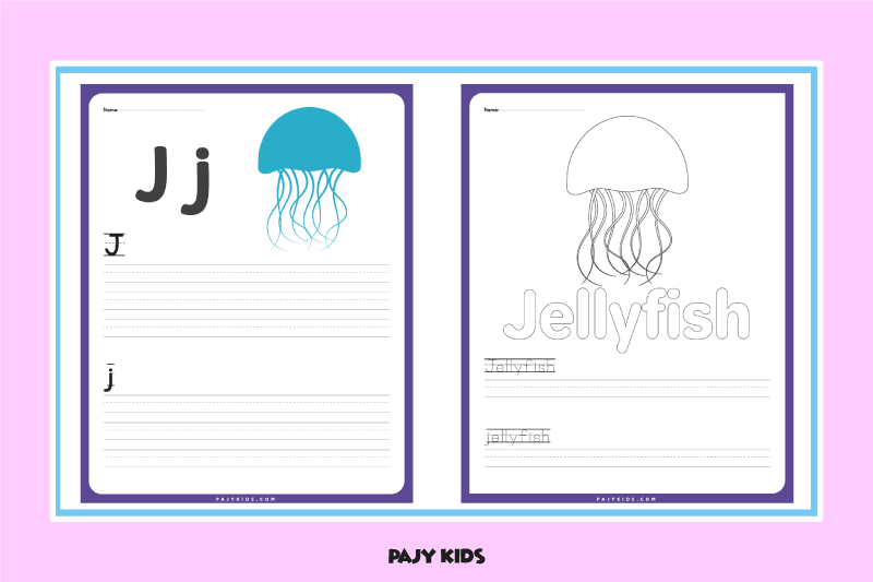 Fun letter j worksheet with flashcard and writing practice