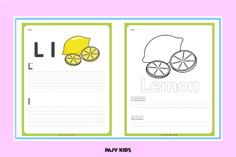 Fun letter l worksheet with flashcard and writing practice