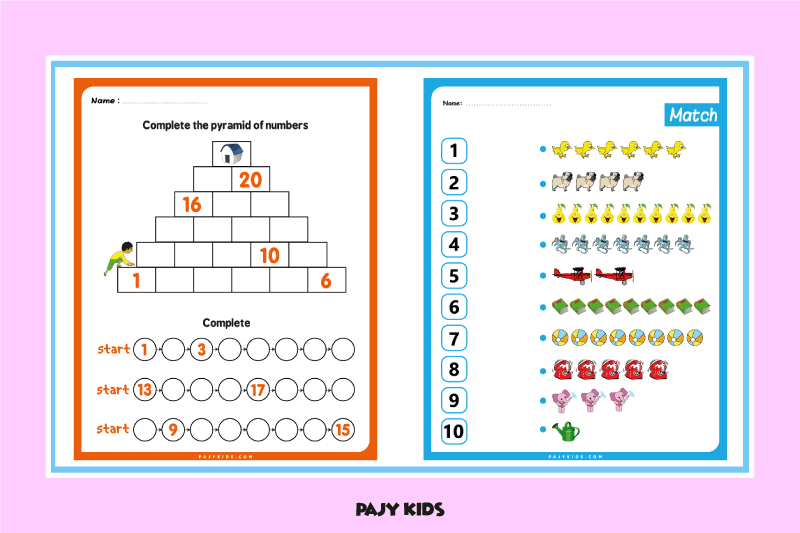 Pre k math sheet English Number Matching Activities