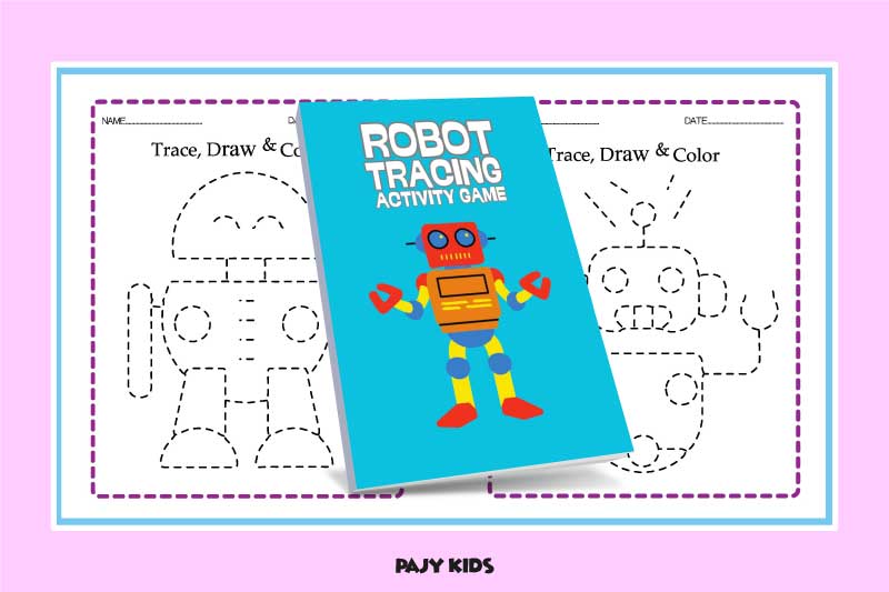 Tracing Worksheets for Kindergarten: Fun 15-Page Robots Activity