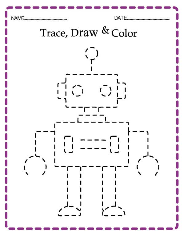Tracing Worksheets for Kindergarten: Fun 15-Page Robots Activity
