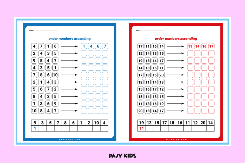 Ascending Number Exercises for Kindergarten Kids