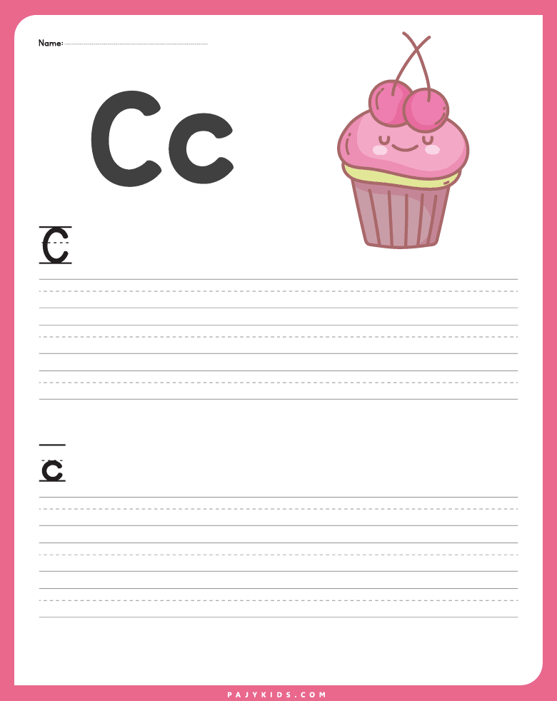 Letter c worksheet for kindergarten tracing and coloring