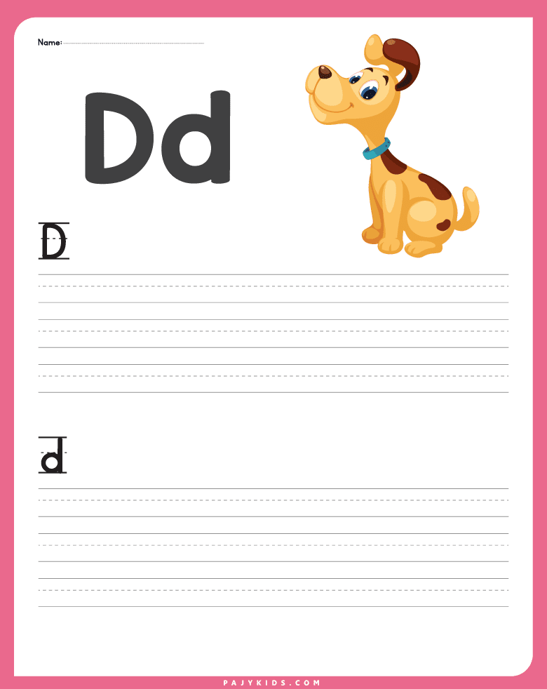 Letter d worksheet for kindergarten tracing and coloring