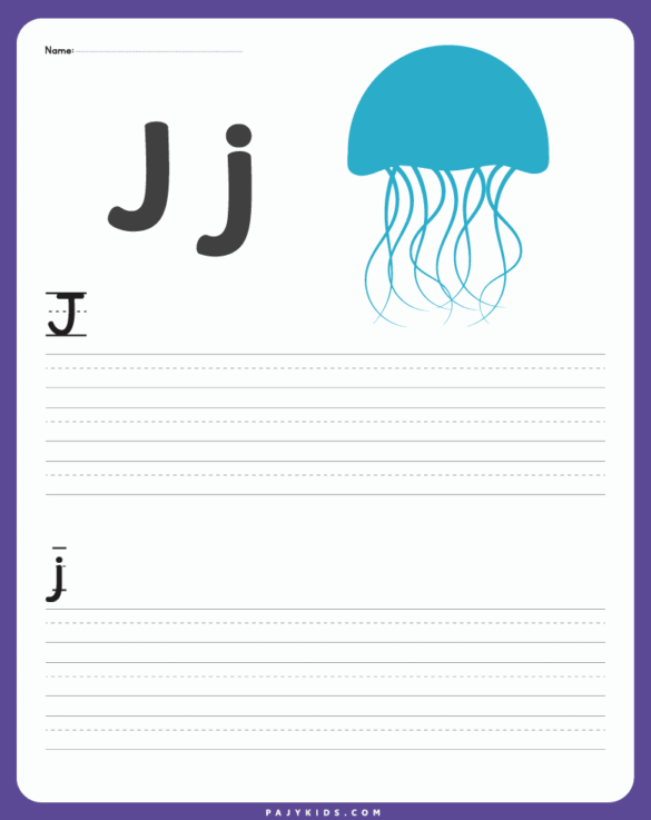 Fun letter j worksheet with flashcard and writing practice