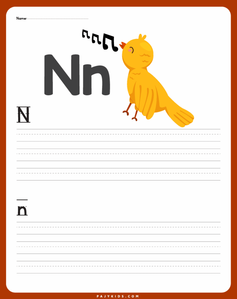 Letter n Worksheet Activities: Flashcard, Trace, and Color