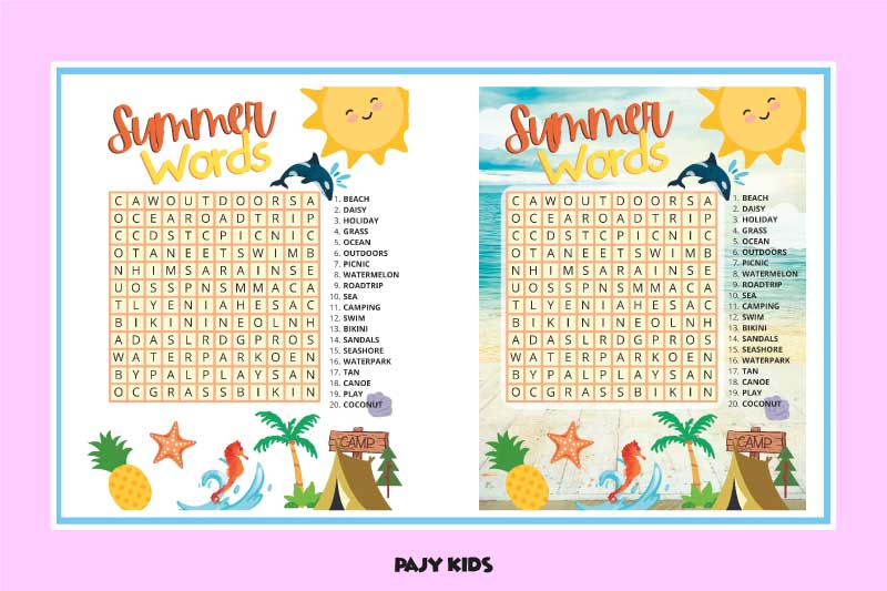 Summer Holiday Word Search Printable for Vocabulary Practice