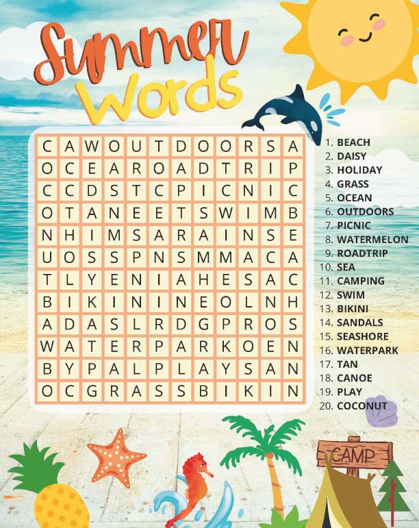 Summer Holiday Word Search Printable for Vocabulary Practice