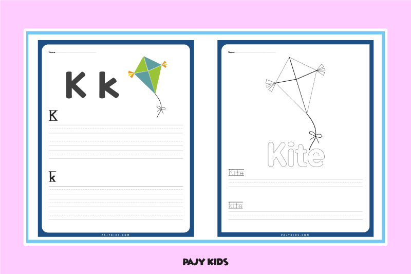 Letter k worksheet for kindergarten tracing and coloring