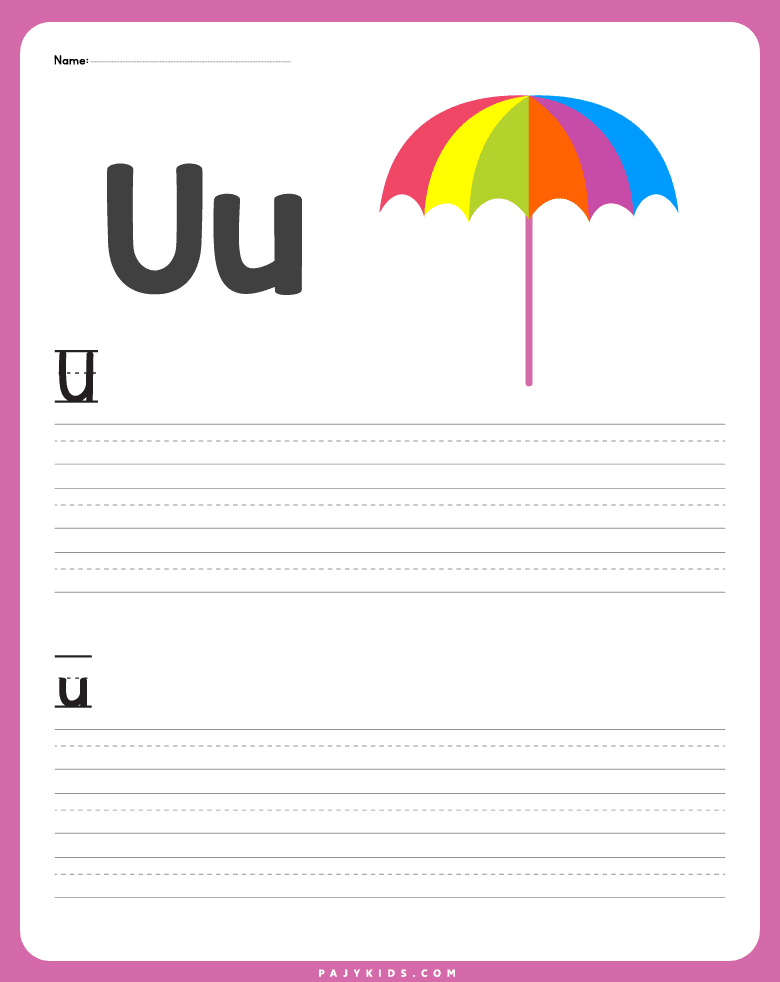 Letter U Worksheet for Kindergarten: U Is for Umbrella