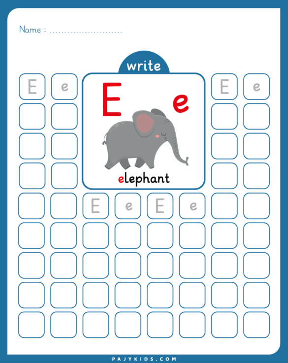 Tracing Letter E Worksheets for Kindergarten