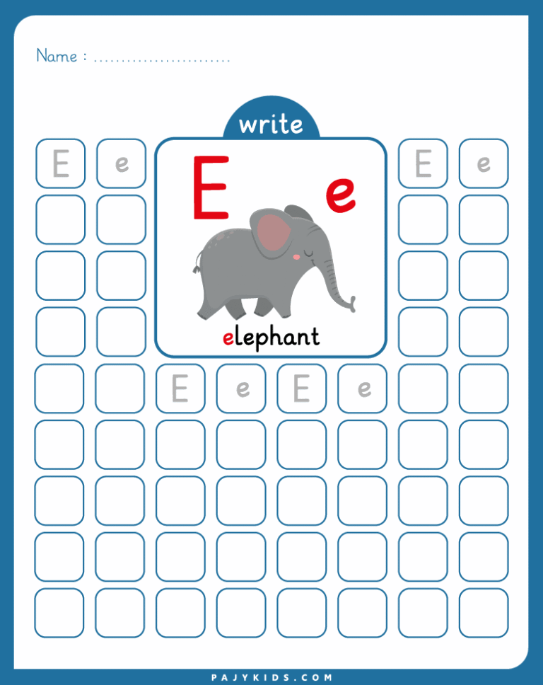Tracing Letter E Worksheets for Kindergarten
