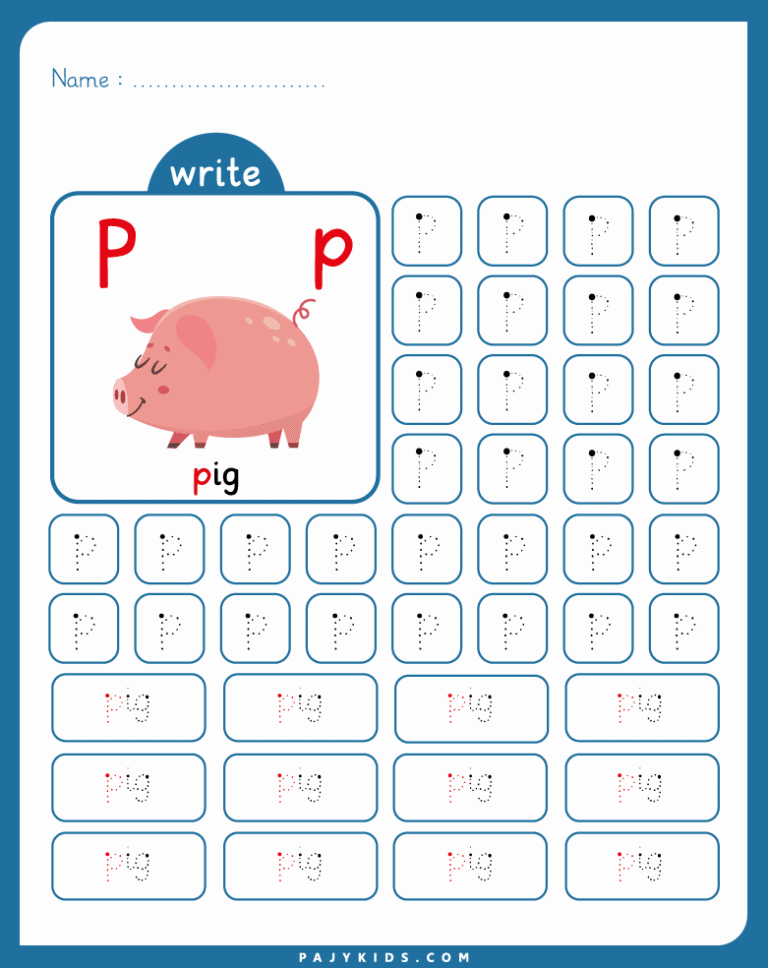 Tracing Letter P Worksheets for Kindergarten