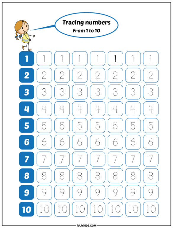Trace Numbers from 1 to 20 for Early Math Practice
